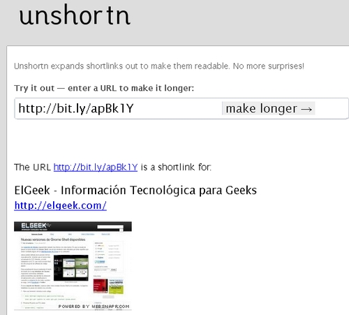 Descubrir una URL acortada con Unshortn | ElGeek